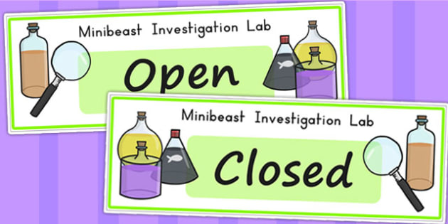 Minibeasts Investigation Lab Open Closed Signs