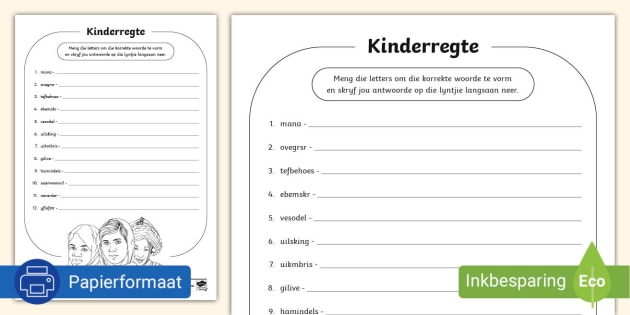 Kinderregte Woordeskat Aktiwiteit (teacher made)