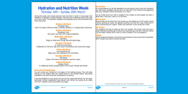 Elderly Care Hydration and Nutrition Week Instructions