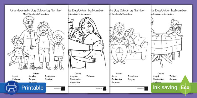 Grandparents' Day | Colour by Numbers Printable Worksheets