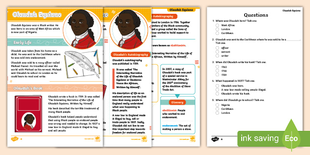 KS1 Olaudah Equiano Differentiated Reading Comprehension