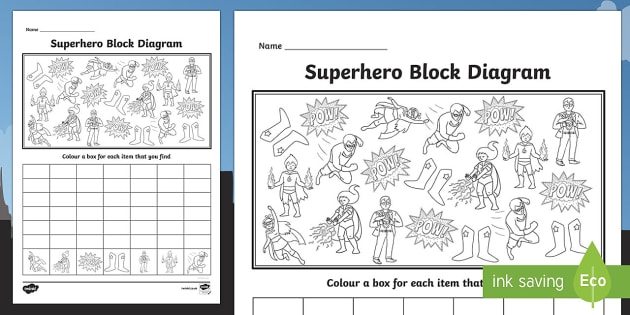 Superhero Themed Block Diagram Worksheet / Worksheet