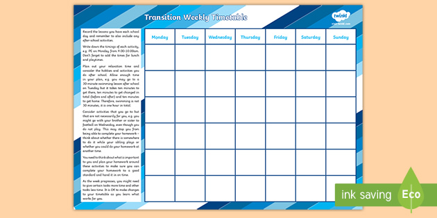* NEW * Transition Weekly Timetable