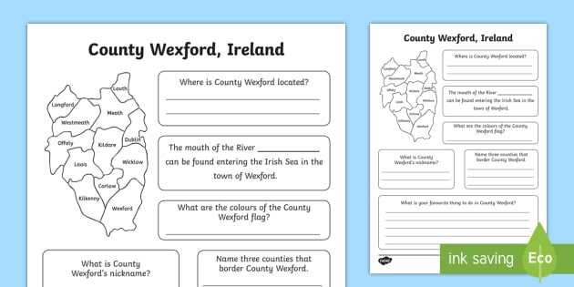County Wexford Worksheet - Local, Geography, Province, Counties, Ireland
