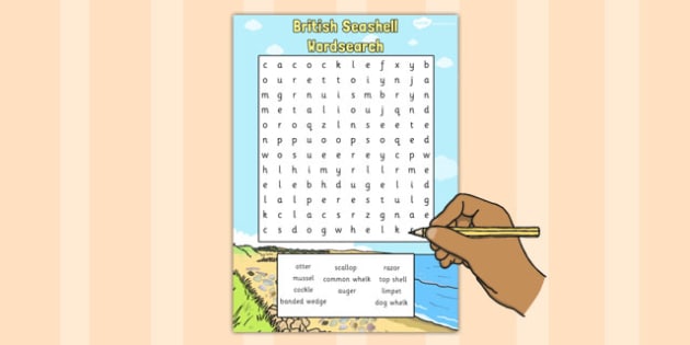 British Seashell Wordsearch (teacher made)
