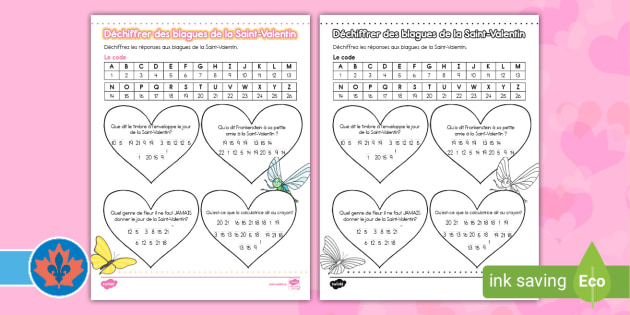 Valentine's Day Joke Decoding Activity French