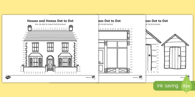 Houses and Homes Dot-to-Dot Worksheet / Worksheet Pack, worksheet