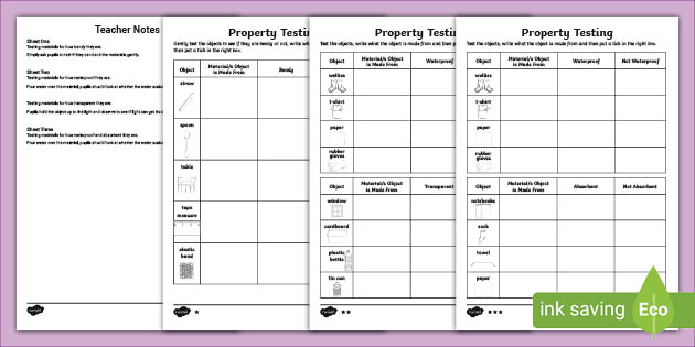 Testing Properties Worksheet / Worksheet (teacher made)