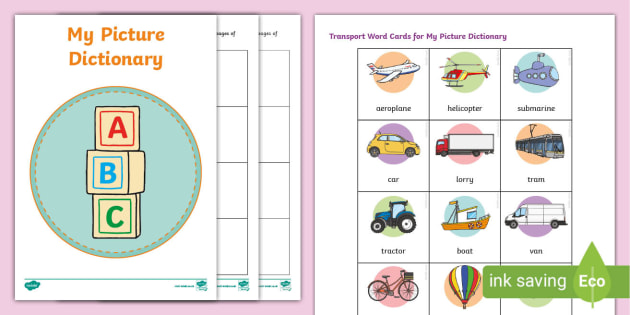 Transport Themed Picture Dictionary Word Cards - word cards