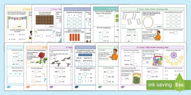 👉 2 - 12 Times Tables Maths Mastery Mat Bumper Pack