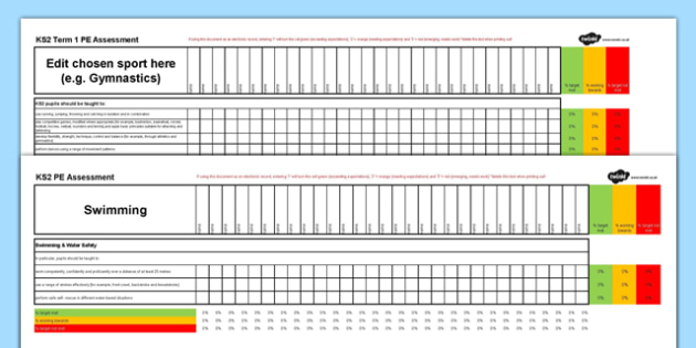 Key Stage 2 PE Assessment Spreadsheet - ks2, key stage 2, pe