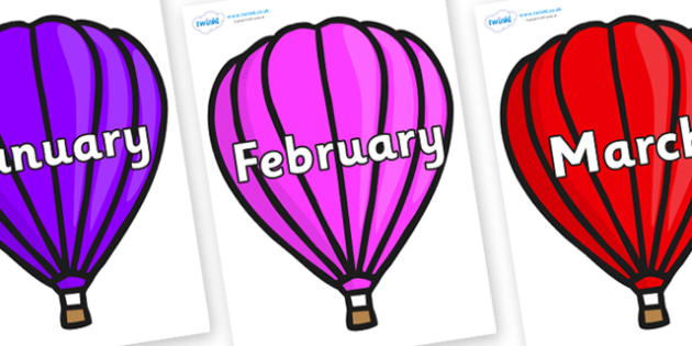 FREE! - Months of the Year on Hot Air Balloons (Plain)