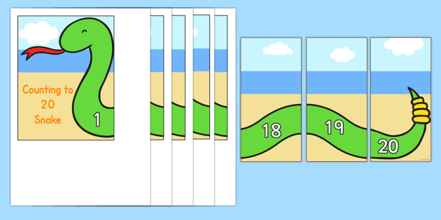 Counting 1 to 20 Snake Puzzles (teacher made)