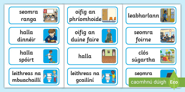 Places Around the School Labels Gaeilge