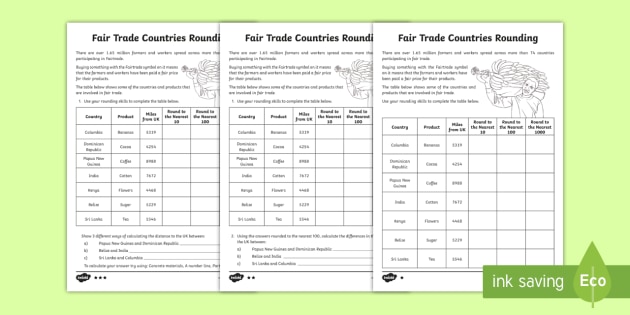 Fair Trade Countries Rounding Differentiated Worksheet