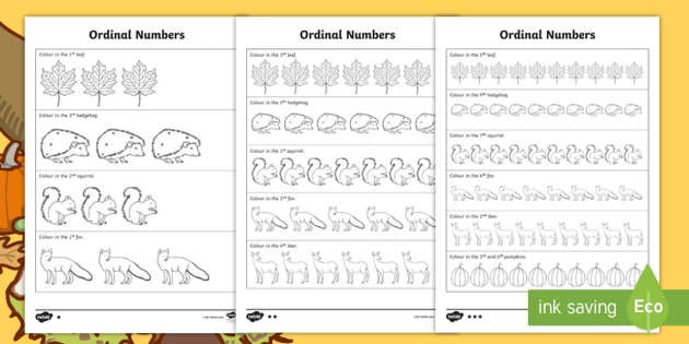 Autumn-Themed Ordinal Numbers Worksheet - Maths, Numeracy, Counting, First