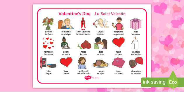 Valentine's Day Word Mat English/French - Valentines Day Word Mat