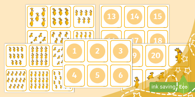 Geo the Giraffe: Number and Quantity Matching Cards 1-20 Game