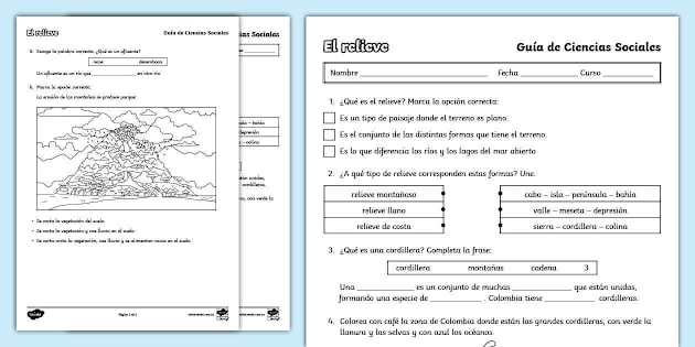 Hoja De Trabajo Sobre La Forma Del Relieve, Segundo Grado