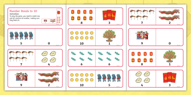 Chinese New Year Number Bonds to 10 Dominoes (teacher made)