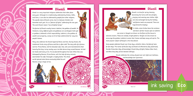 Fifth Grade Diwali Reading Comprehension Activity