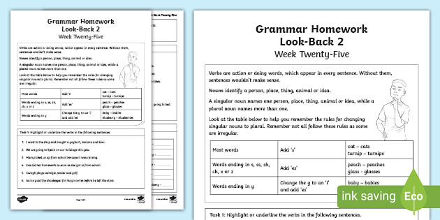 Grammar Homework Week Twenty-Five (teacher made)