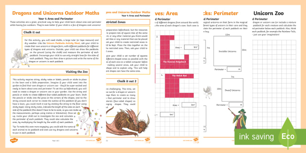 Dragons and Unicorns Year 4 Area and Perimeter Activity Pack