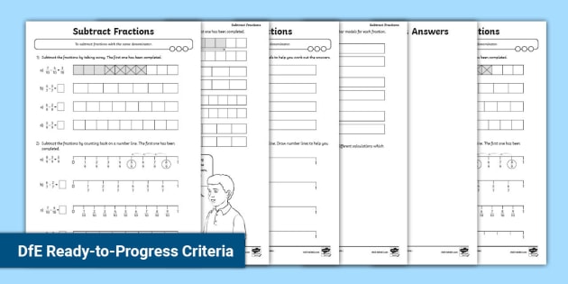 👉 Subtract Fractions Same Denominator Year 3 Maths Worksheet