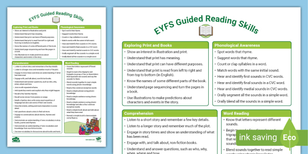 EYFS Guided Reading Skills (New EYFS 2021) (teacher made)
