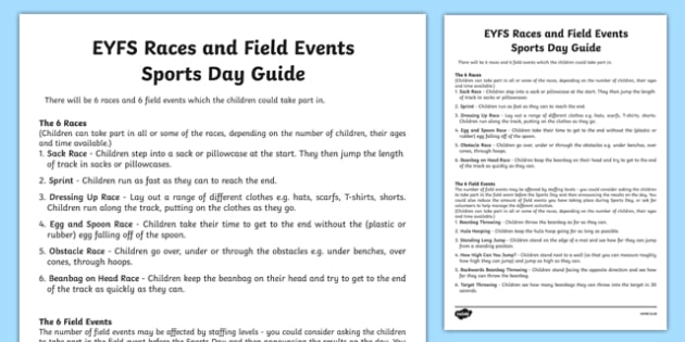 EYFS Races and Field Events Sports Day Guide (teacher made)