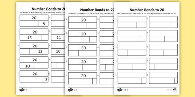 Bar Model KS1 Number Bonds to 20 Differentiated Activity