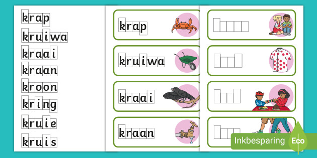 Bou Woorde Met Beginklanke -kr, -tr, -dr en -fr Woordkaarte