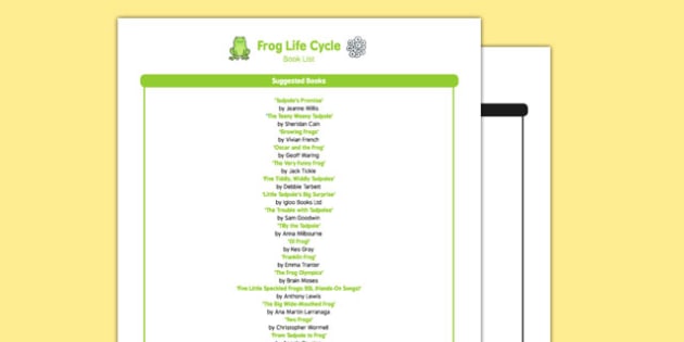 Frog Life Cycle Book List (teacher made)