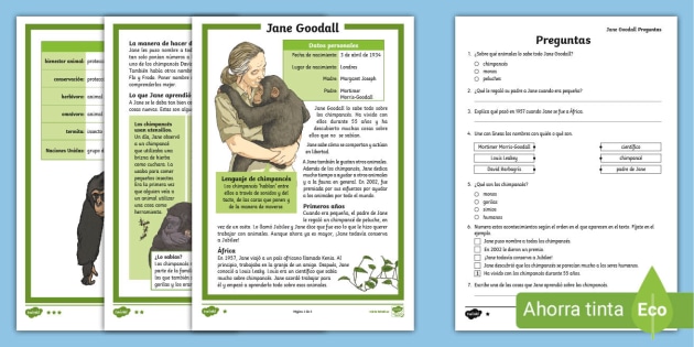 Comprensión lectora por niveles: Jane Goodall