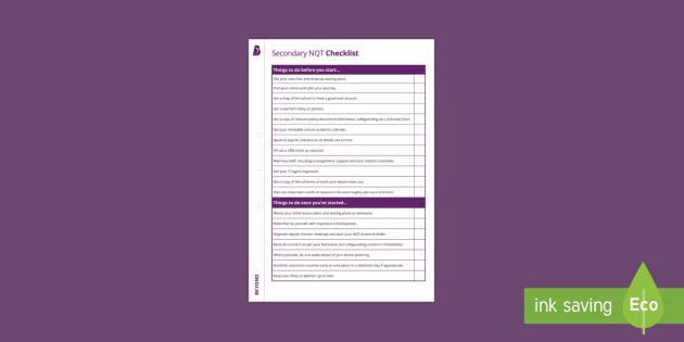Secondary NQT Checklist Checklist