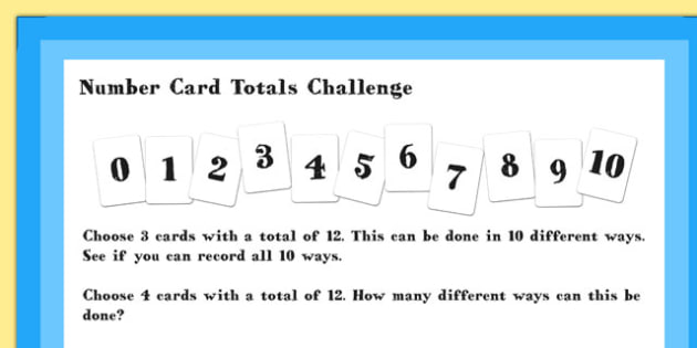 A4 KS1 Number Card Totals Maths Challenge Poster