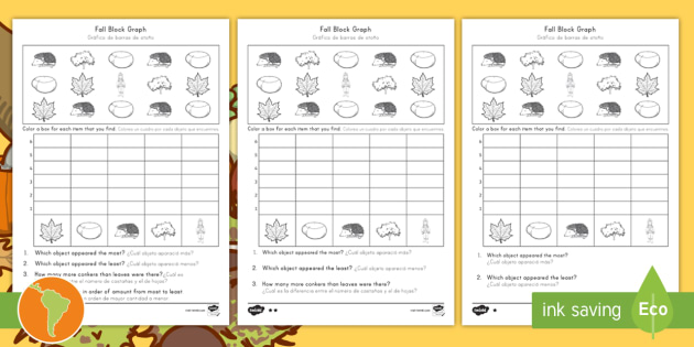 Fall Count and Graph Worksheet / Worksheet English/Spanish
