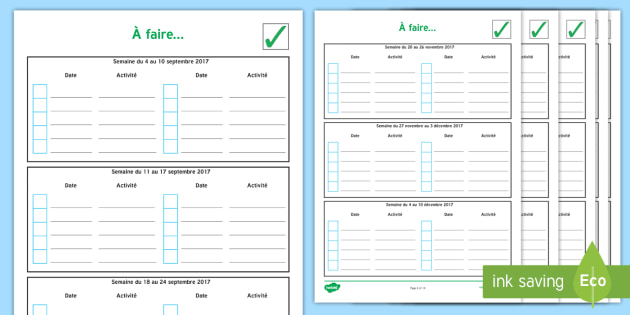 Feuille d'activités: Liste de choses à faire
