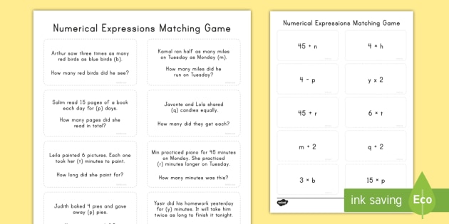 Numerical Expressions Matching Game (teacher made)