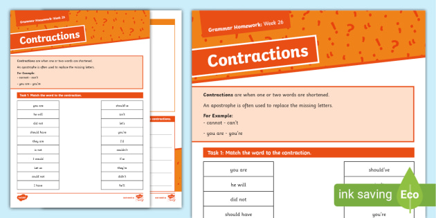 Grammar Homework Week 26 Contractions 3rd/4th Class