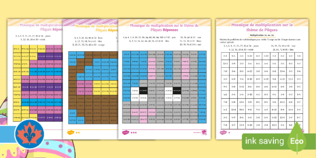 Easter Mosaic Colouring Multiplication Activity French