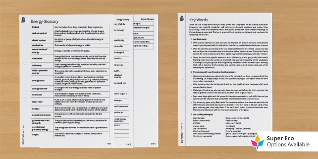 GCSE Physics Energy Glossary | Beyond Science (teacher made)