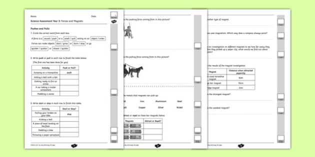 Y3 Forces and Magnets End of Unit Assessment