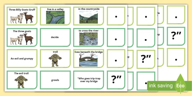 Older Learners: The Three Billy Goats Gruff Sentence Building Cards
