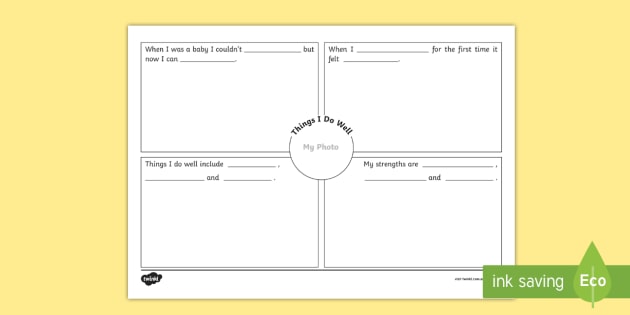 Things I Do Well Worksheet (teacher made)
