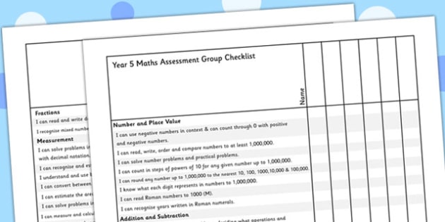 Year 5 Maths Assessment Group Checklist (teacher made)