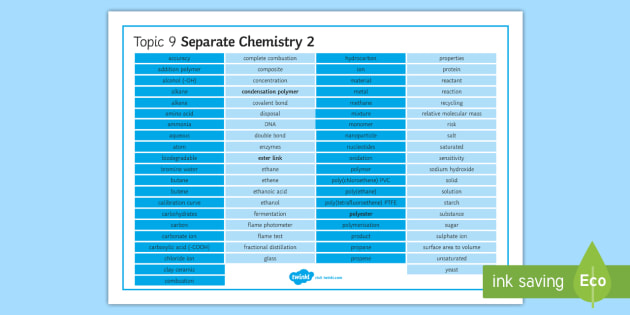 Edexcel Chemistry Topic 9 Separate Chemistry 2 Word Mat