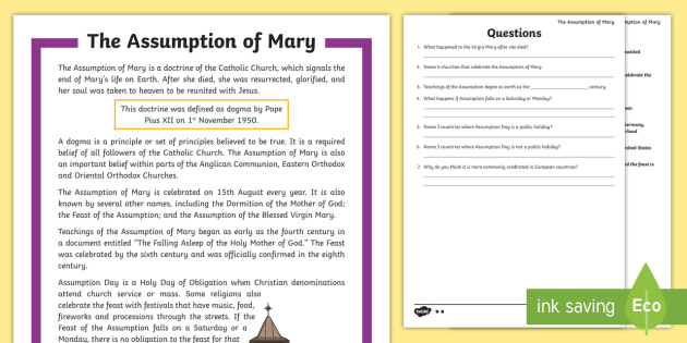The Assumption of Mary Differentiated Reading Comprehension Activity