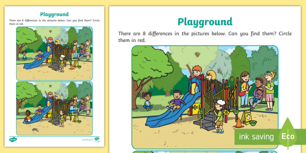 Playground Safety Spot the Difference Worksheet