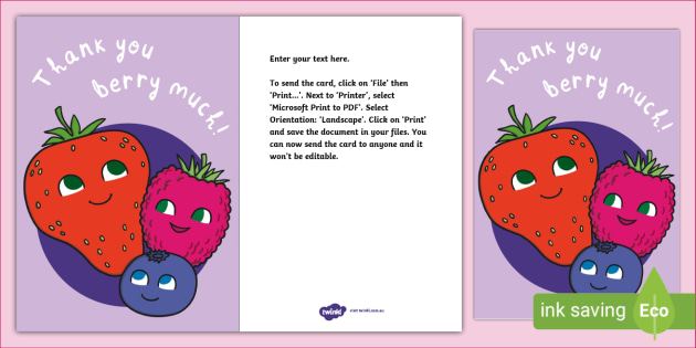 Thank You Berry Much! Editable E-card for Kids and Adults